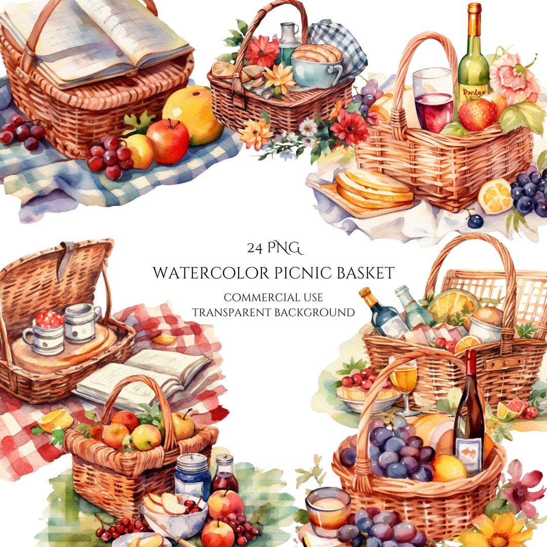 Watercolor Picnic Basket Clipart Watercolor Picnic Clipart - Etsy