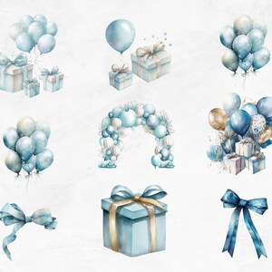 Watercolor Blue Baby Boy Birthday Gift Clipart PNG Birthday Present ...