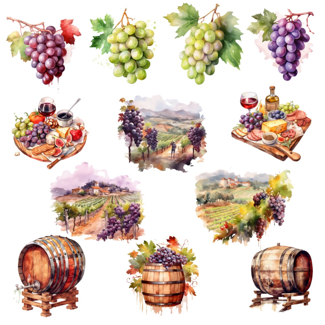 Watercolor Wine Clipart Bundle, Digital Download, PNG Graphics ...