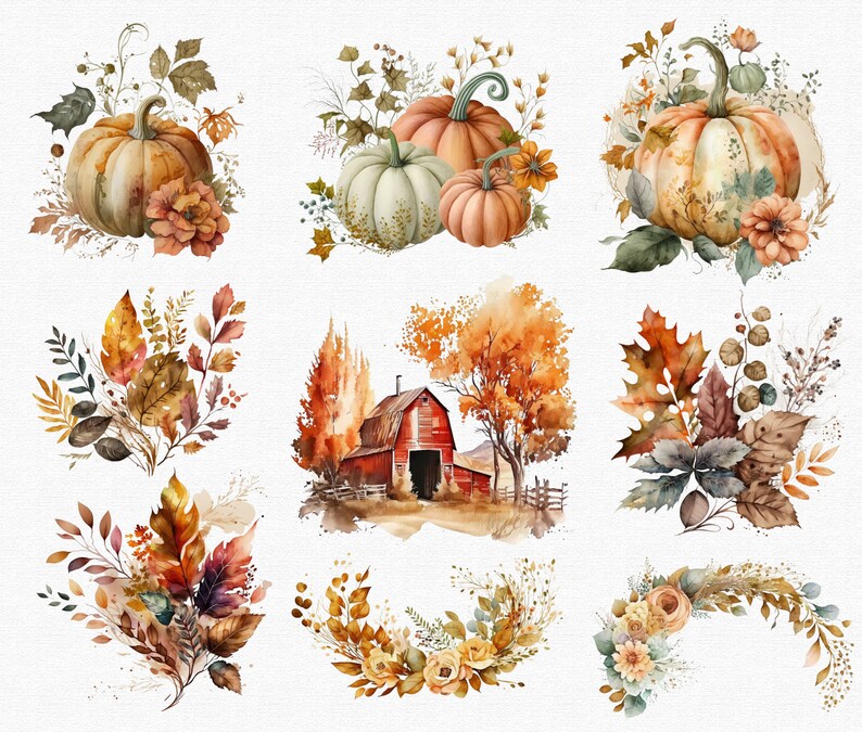 Boho Rustic Floral Clipart Pack Autumn Fall Farmhouse Clipart Terrcotta ...