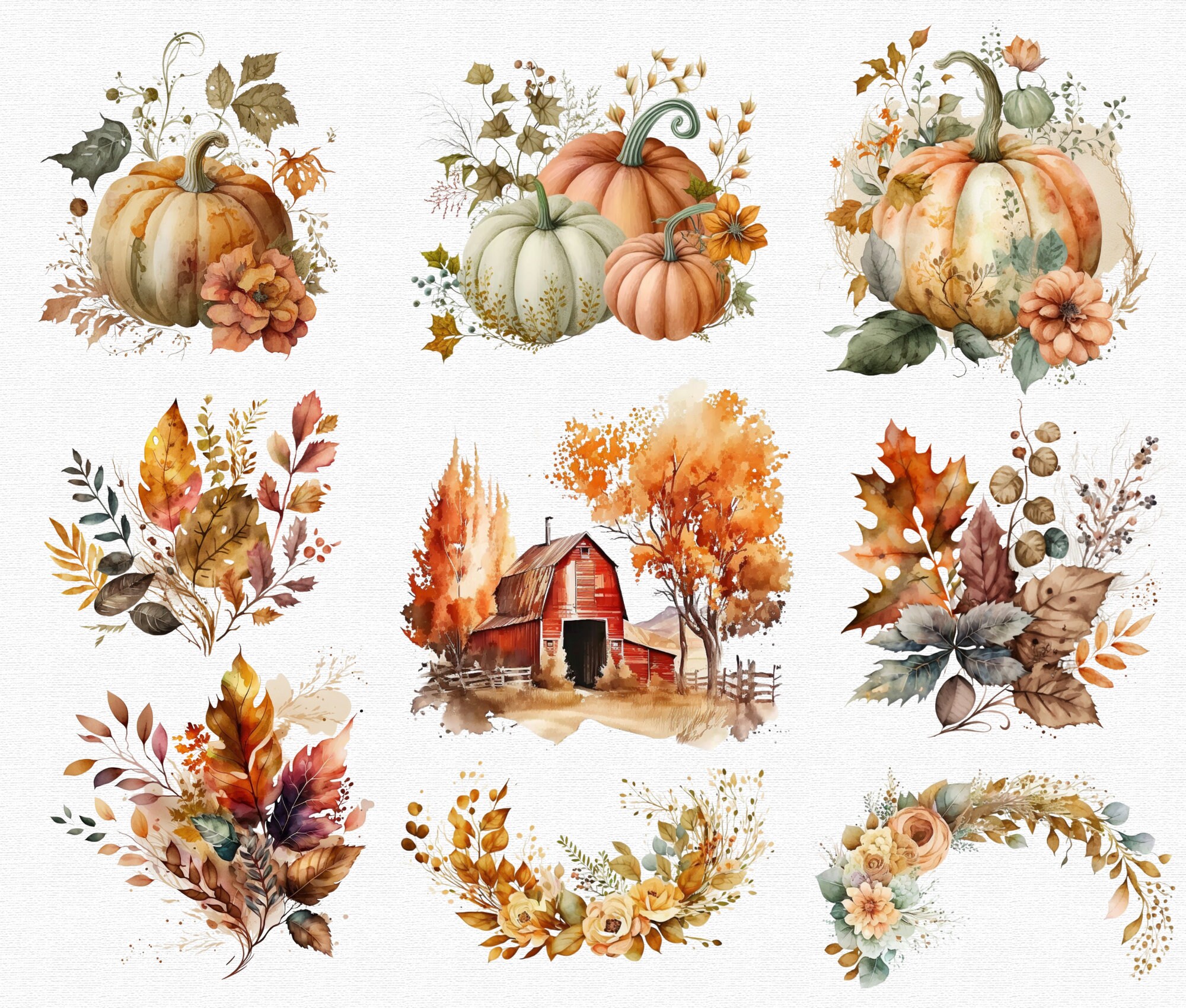 Boho Rustic Floral Clipart Pack Autumn Fall Farmhouse Clipart Terrcotta ...
