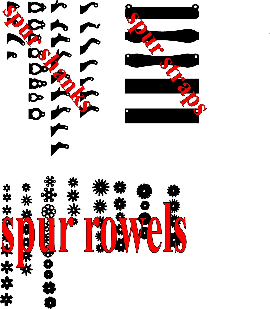 Spur Makers Bundle, Spur Parts Shanks, Rowels, Straps Dxf, Svg, Cnc ...