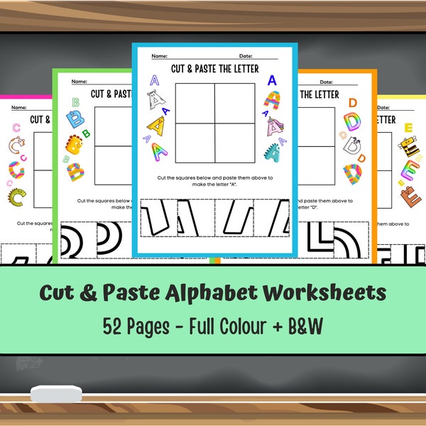 Paste and Cut Alphabet Worksheets - Etsy