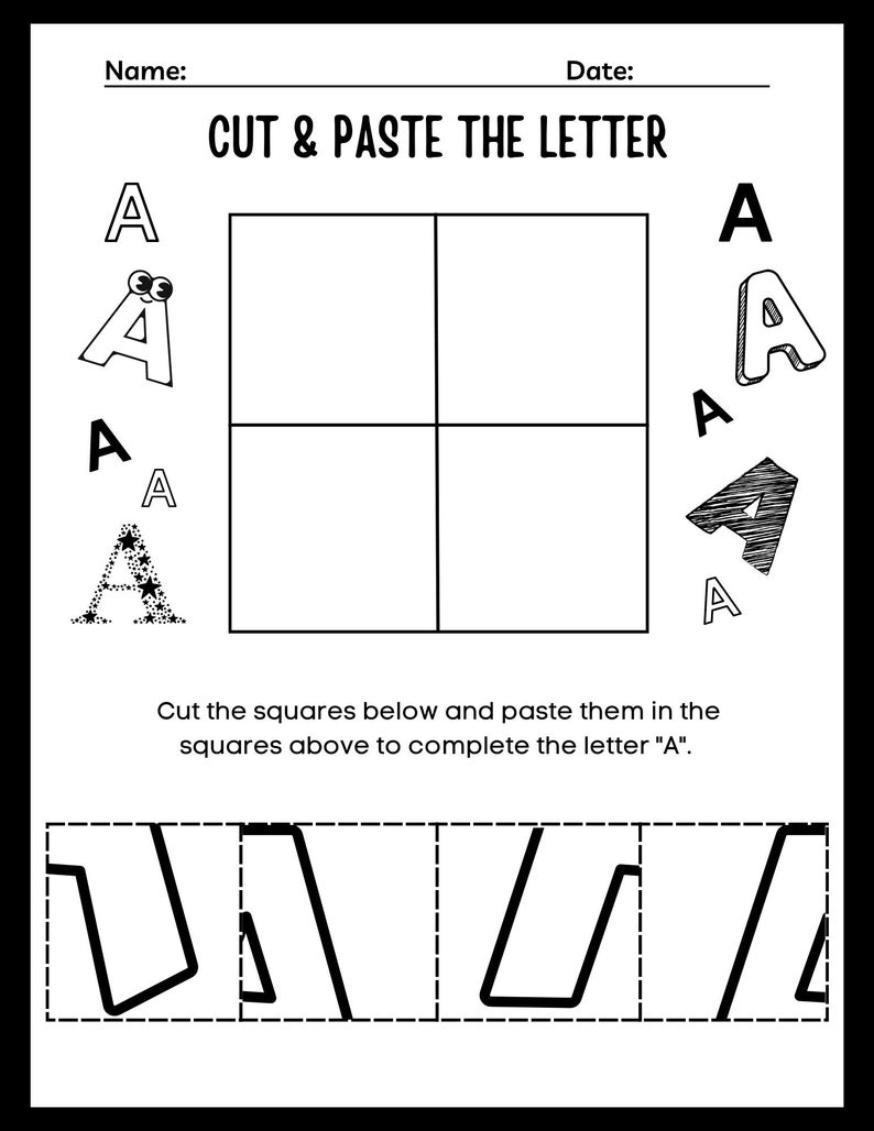 Alphabet Cut & Paste Worksheets - Etsy
