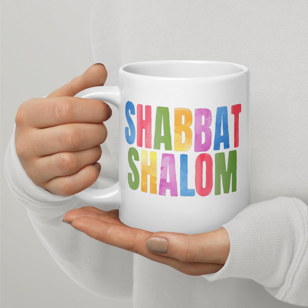 Glossy Ceramic Coffee Mug; Shabbat Shalom, Jewish, Yiddish, Hebrew ...