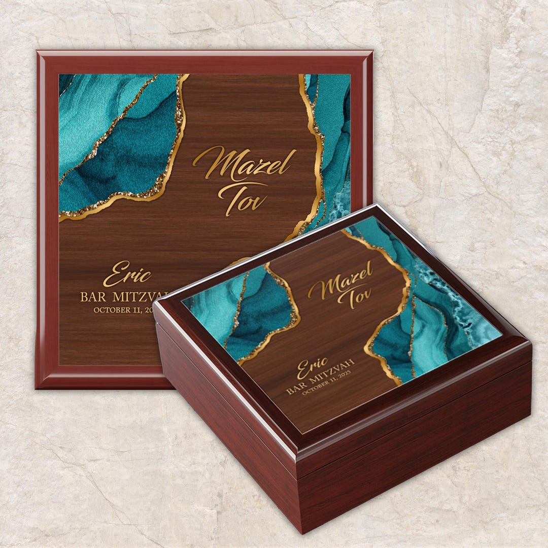 Personalized Bar Bat Mitzvah Jewelry Box: Varnished Wood, Ceramic Tile ...