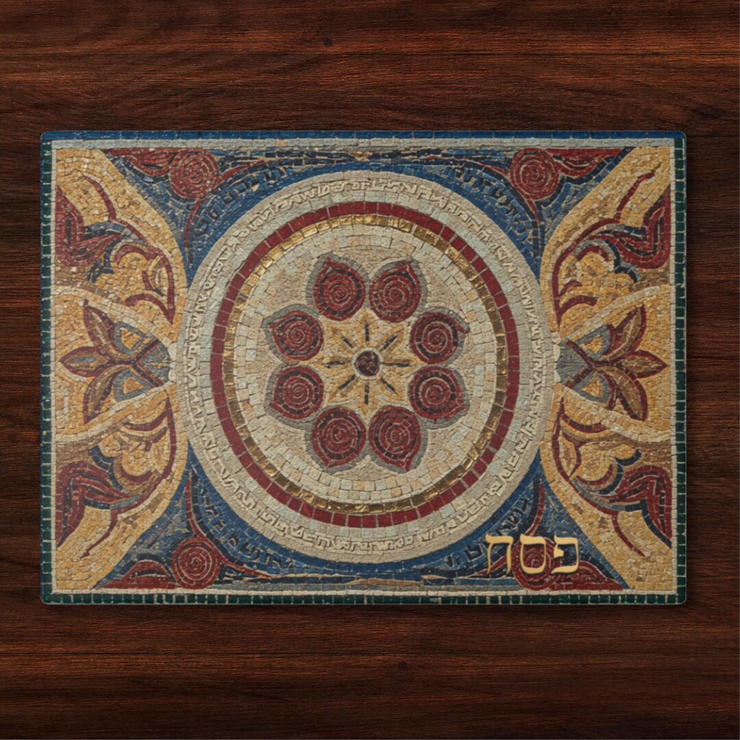 Passover Matzo Board Modern Seder Matzo Plate Print Design on Tempered ...
