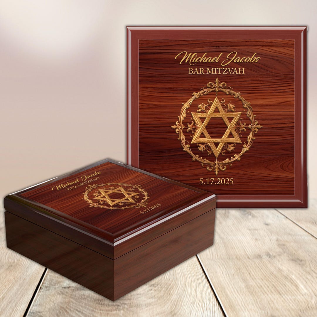 Personalized Bar Bat Mitzvah Jewelry Box Wooden Memory Box Jewish ...