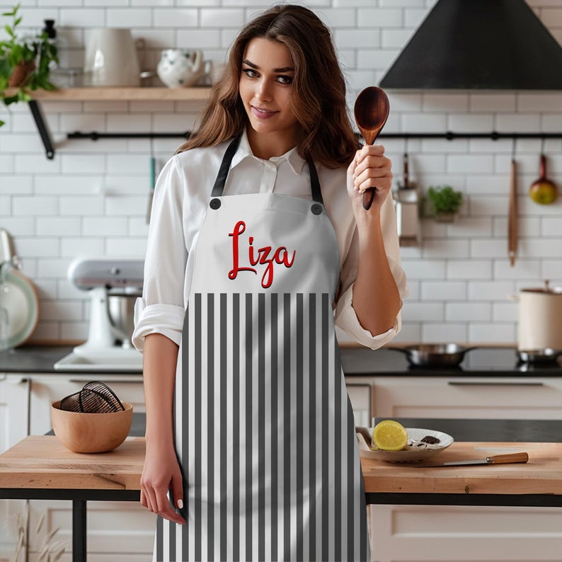 Delantal de cocina personalizado; diseño impreso en sarga de poliéster ...