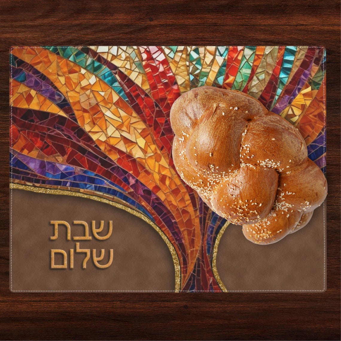 Challah Cover 6-mosaic Tile Tree of Life-suede Look Background Printed ...