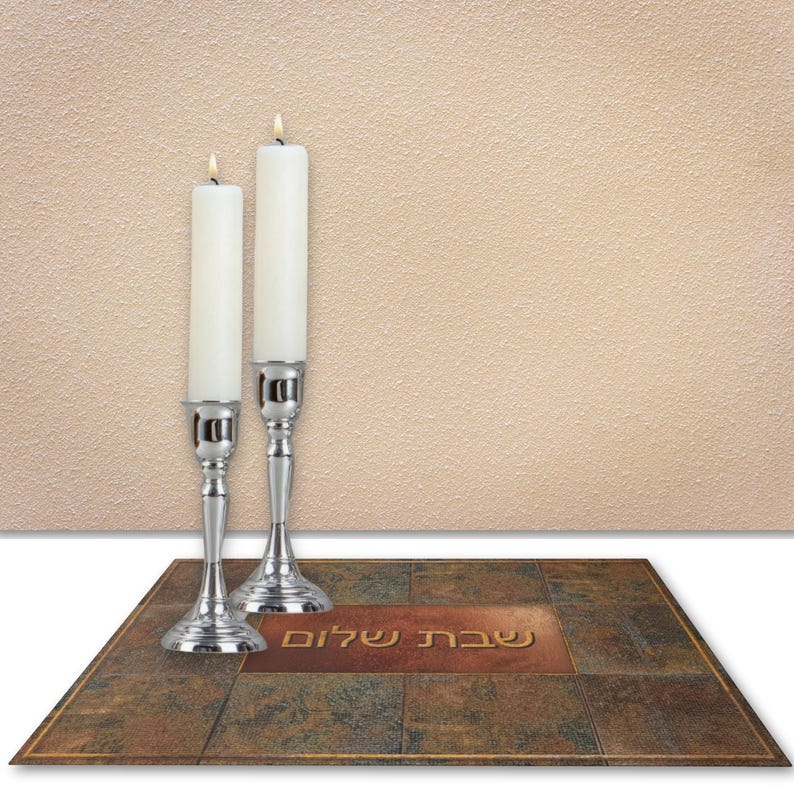 Shabbat Shalom Candle Tray 6-stone and Aged Copper Look Printed on ...