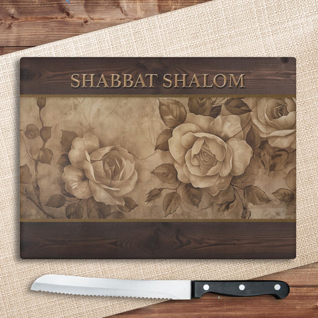 Challah Cutting Board Modern Shabbat Shalom Challah Board Tempered ...