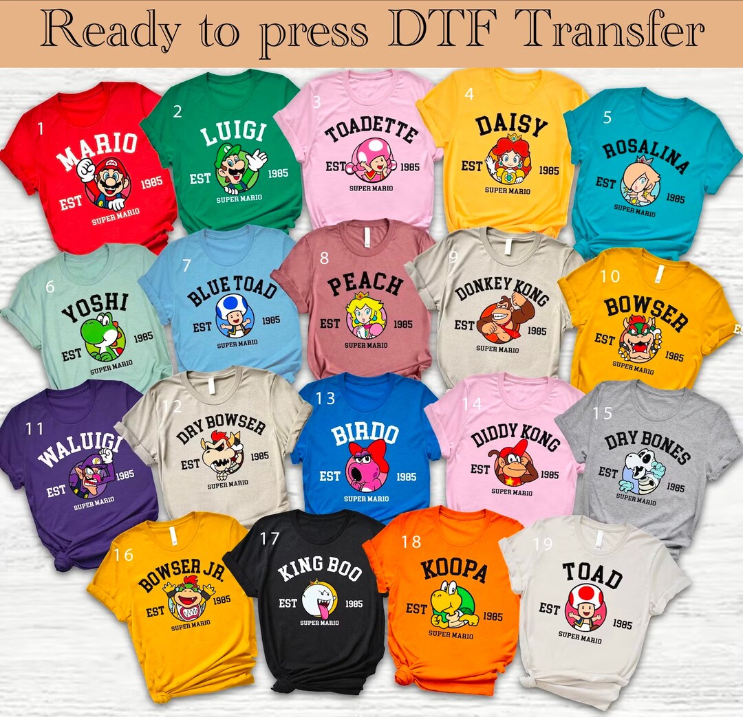 Super Mario Character DTF Transfer,mario Christmas Party Ready to Press ...