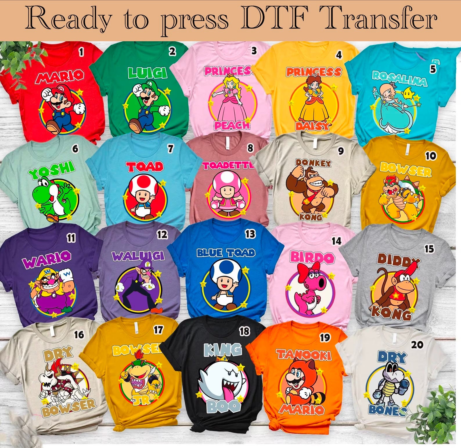 Super Mario Character DTF Transfer, Christmas Party Ready to Press - Etsy