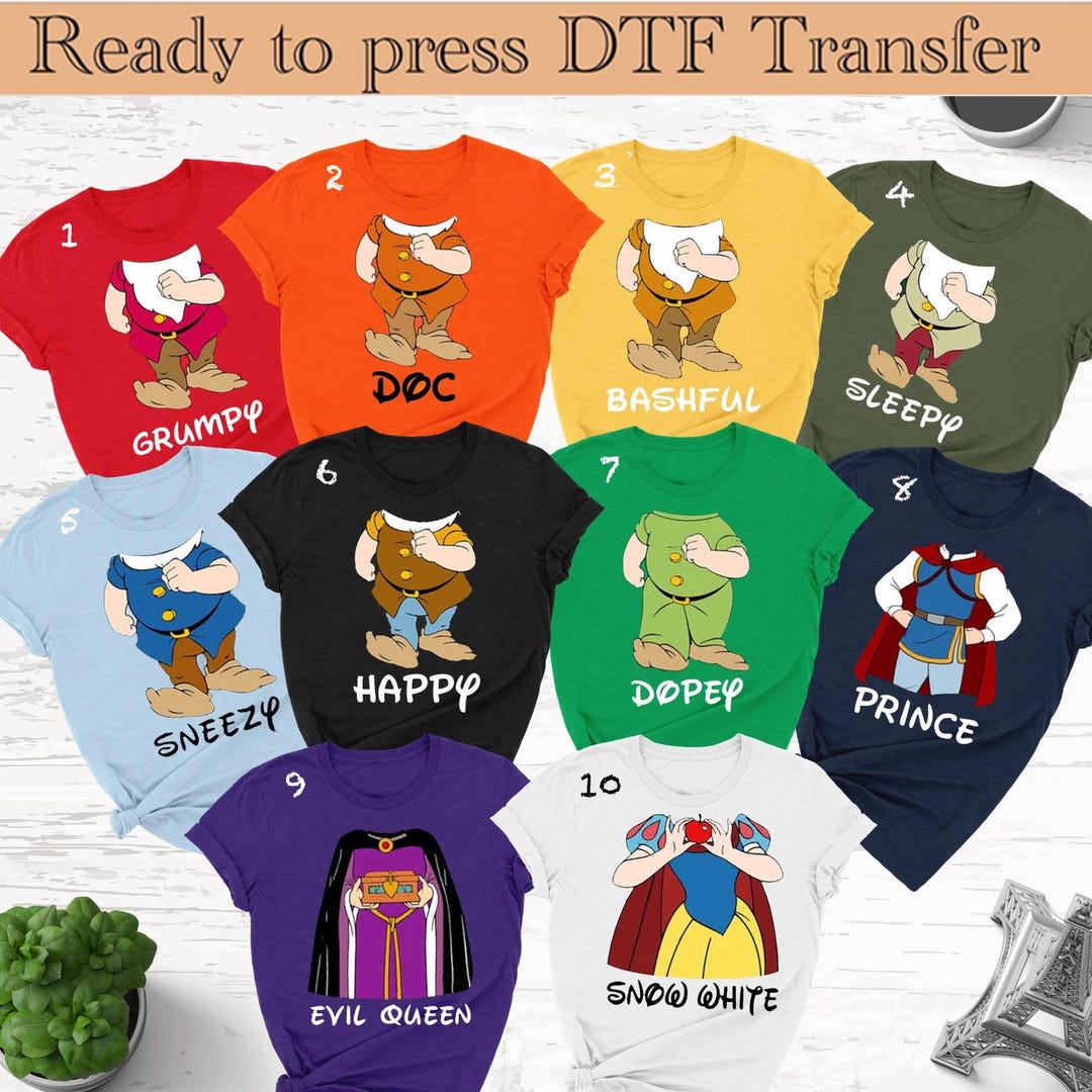 Seven Dwarfs Characters Group Custom DTF : Snow White and Seven Dwarfs ...