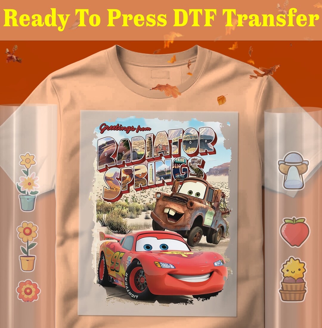 Retro Lightning Mcqueen and Tow Mater Dtf Transfer, Lightning Mcqueen ...