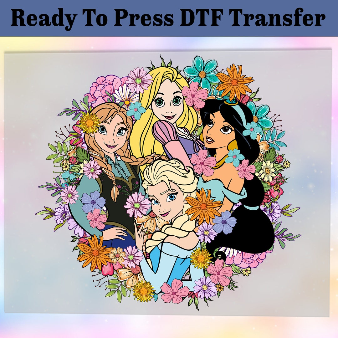 Disney Floral Princess Dtf ,disney Heat Transfer,rapunzel Dtf,moana Dtf ...