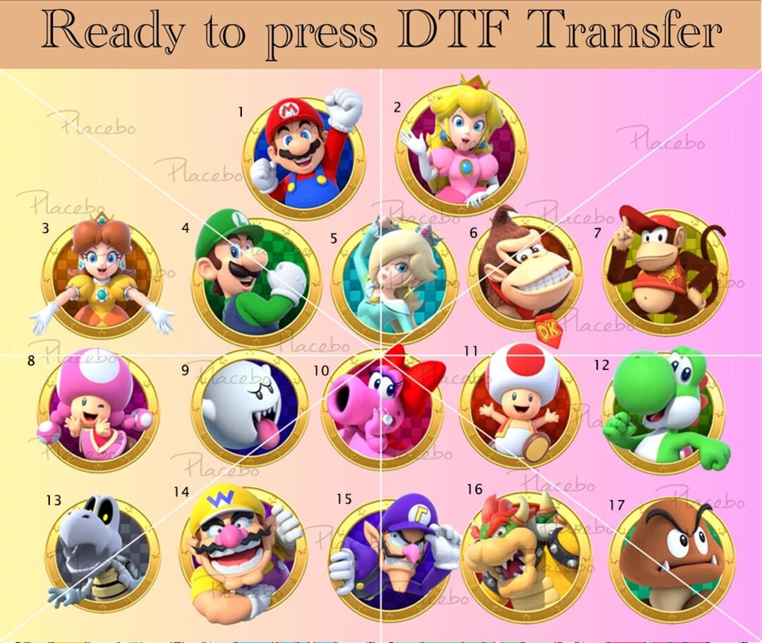 Super Mario Character DTF Transfer,mario Christmas Party Ready to Press ...
