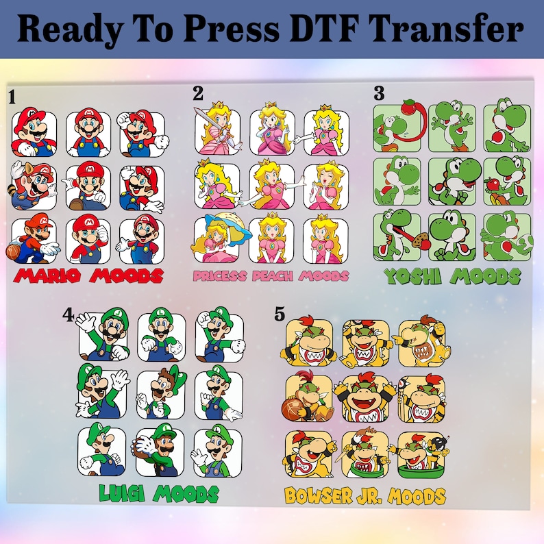 Modes of Super Mario and Friends Characters DTF Transfer,mario Party ...