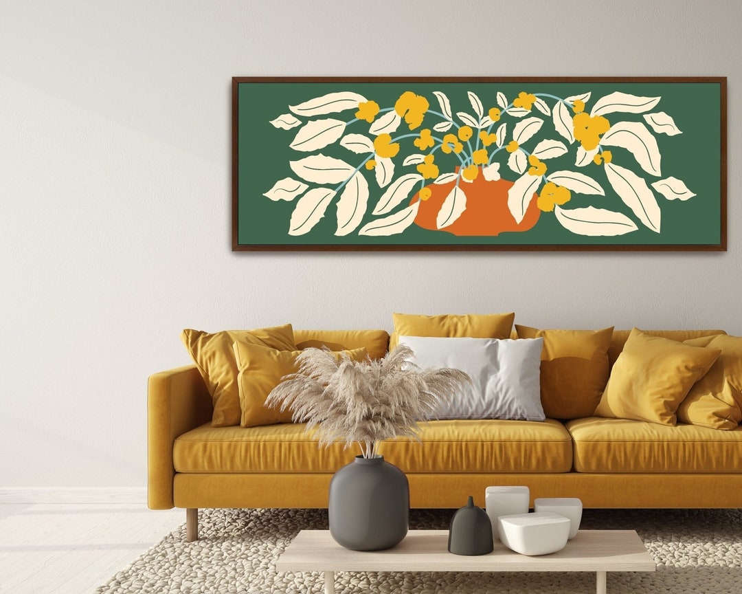 Red Green Floral Canvas Print | Large Horizontal Framed Wall Art ...
