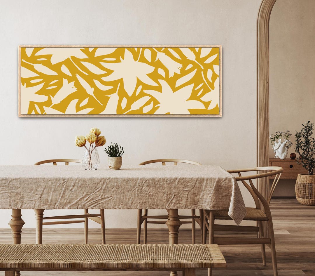 Yellow Flowers Horizontal Canvas Print, Abstract Botanical Framed Wall ...