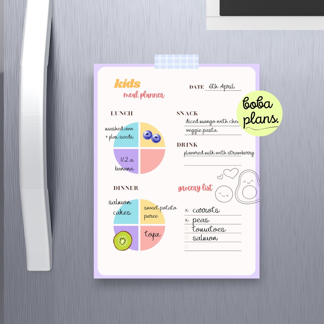 Cute Kids Meal Planner Instant Download, Food Diary, Daily Food Journal ...