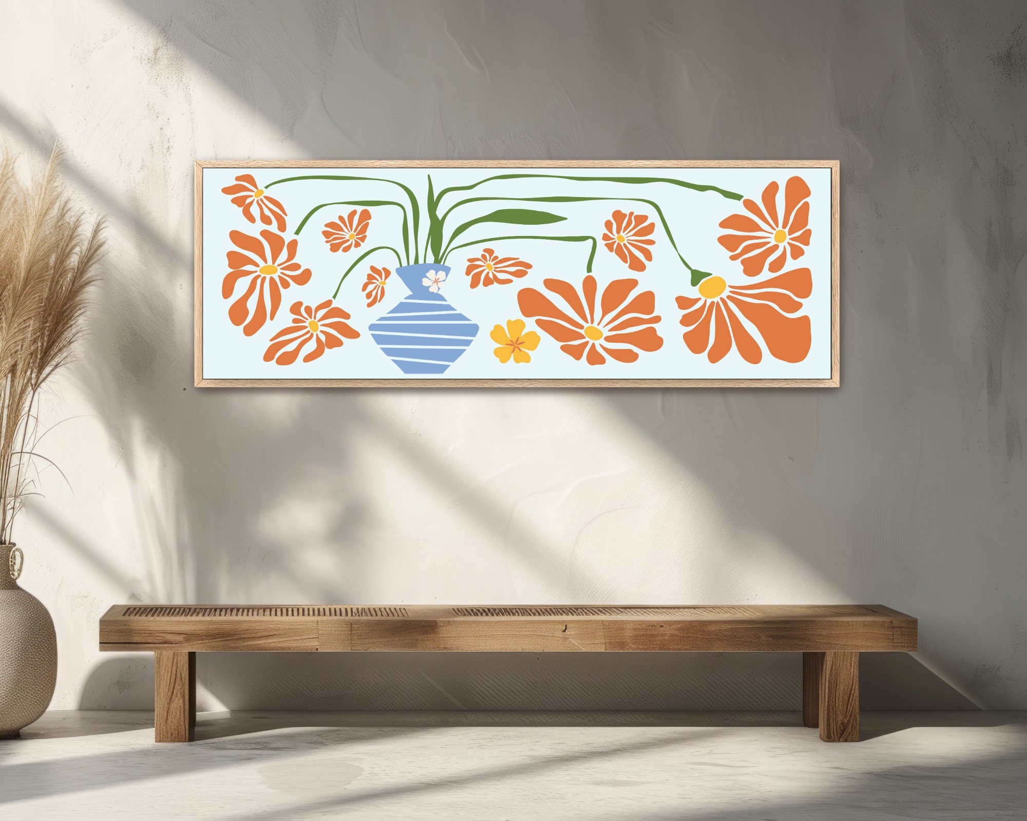 Framed Floral Horizontal Canvas Art: Abstract Botanical Print, Long ...