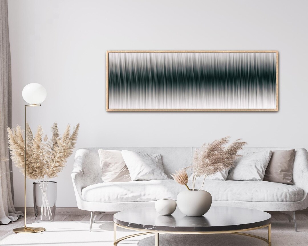 Framed Blue Abstract Horizontal Canvas Art, Minimalist Long Wall Decor ...