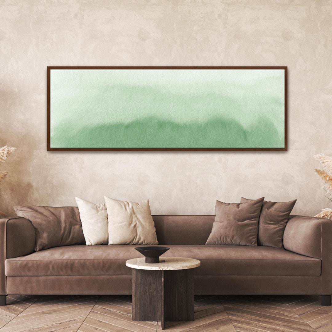 Jade Green Watercolor Framed Canvas Print, Japandi Wabisabi Horizontal ...