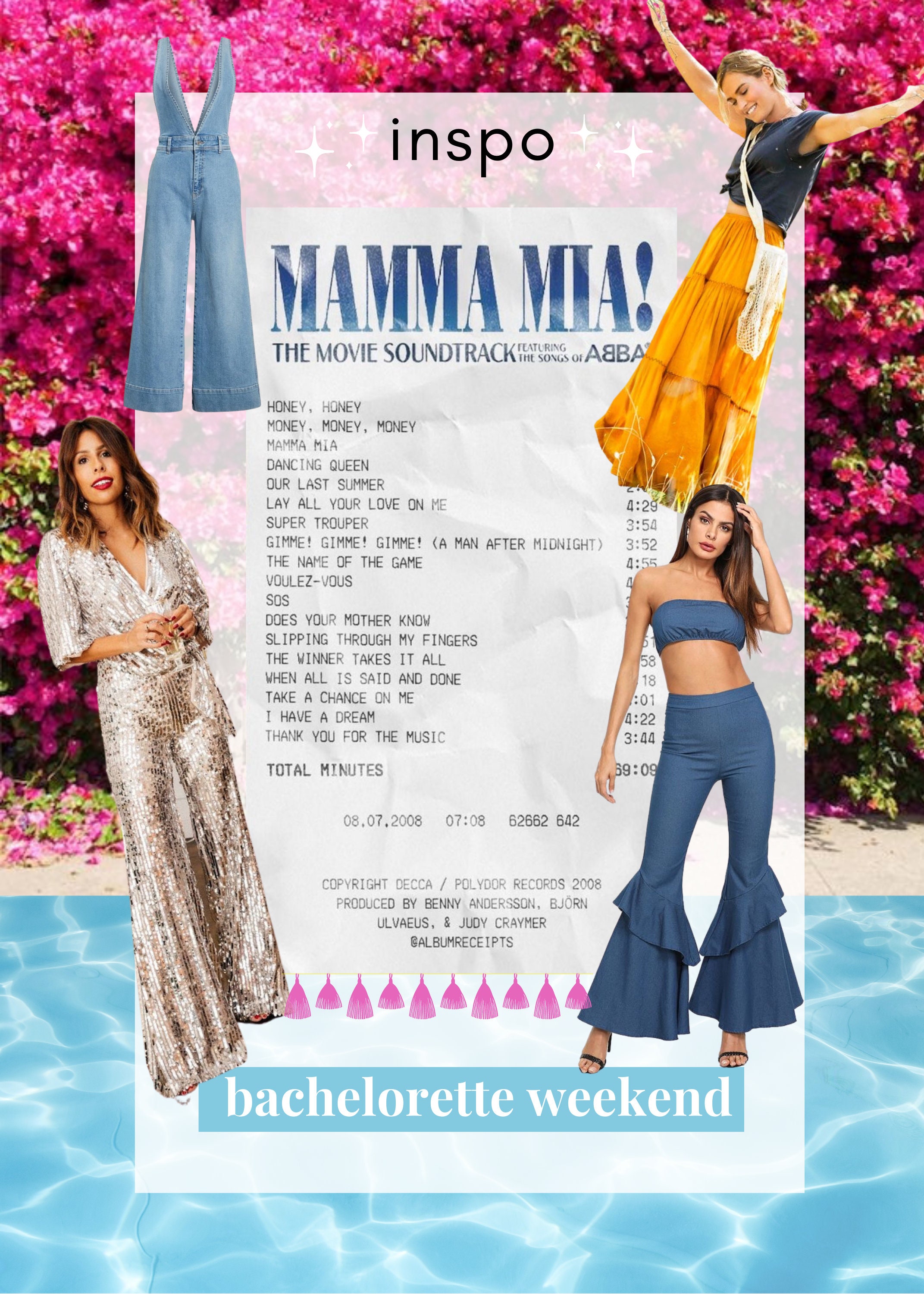 Mamma Mia Bachelorette, Hen Dancing Queen Party Invitation, Itinerary ...