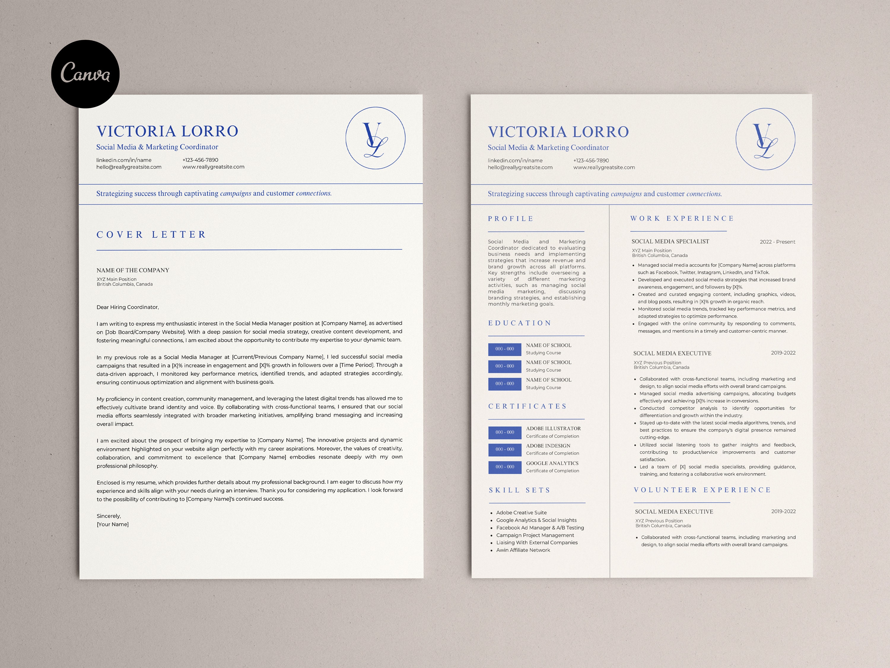 Canva Resume Template | Monogram Resume Template | Resume Document ...