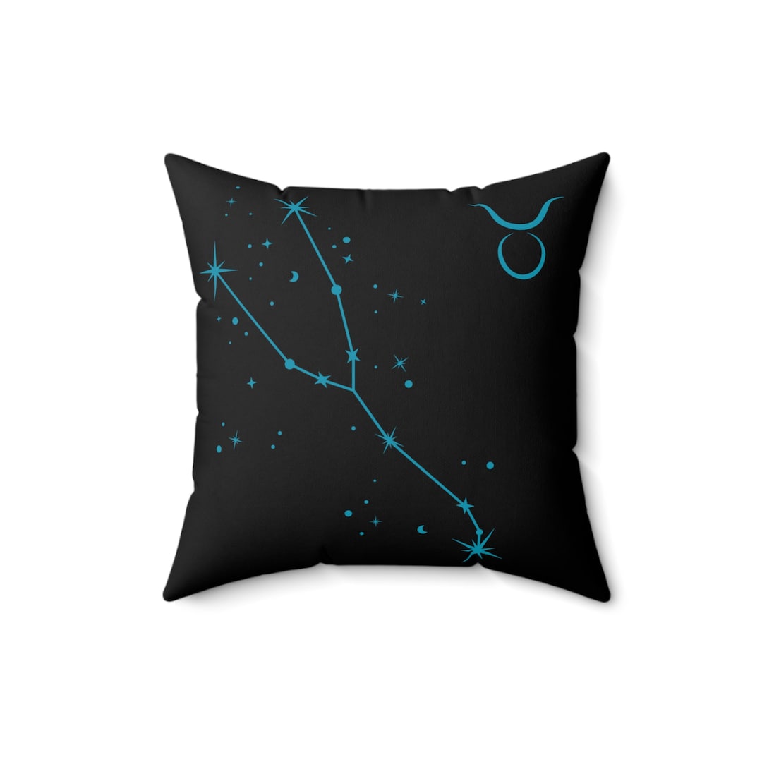 Taurus Zodiac Sign Polyester Square Pillow NEW! Black & Blue Horoscope ...