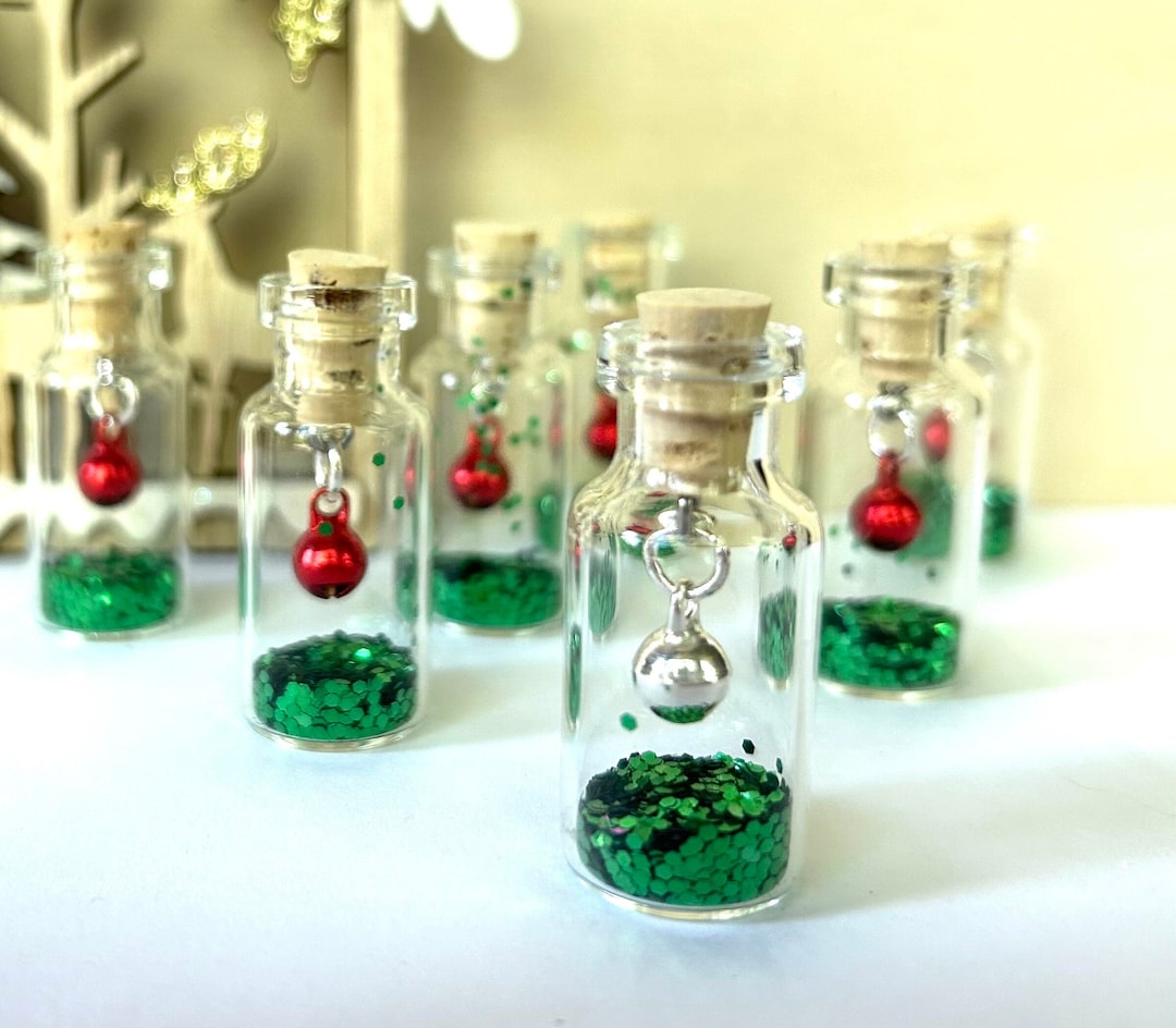 Tiny Bottle With Hanging Bell and Glitter, Holiday Gift or Keepsake ...