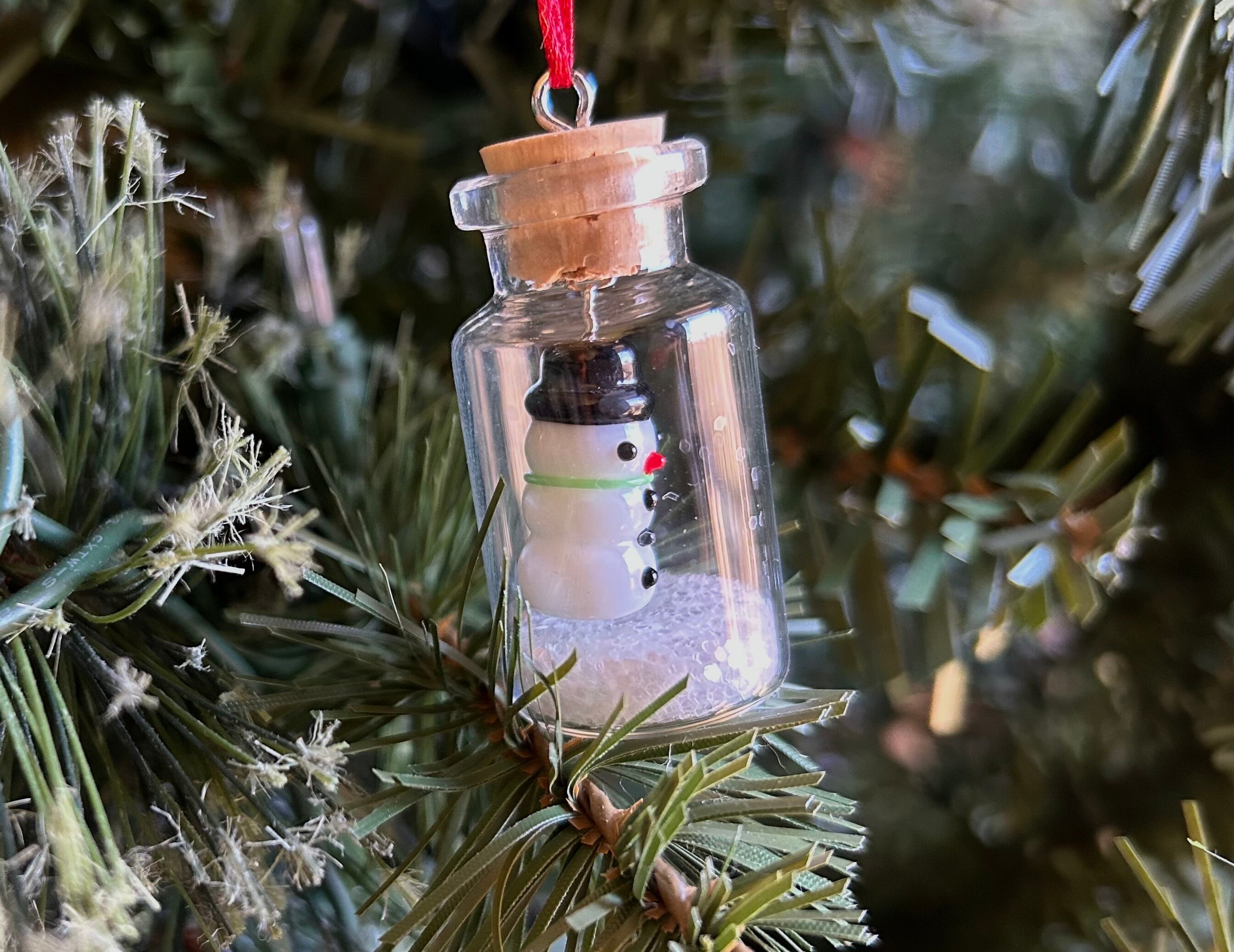 Tiny Bottle Ornament With Snowman and Glitter, Holiday Gift or Keepsake ...