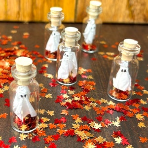 Tiny Bottle With Ghost and Leaves, Halloween or Fall Gift, Keepsake ...