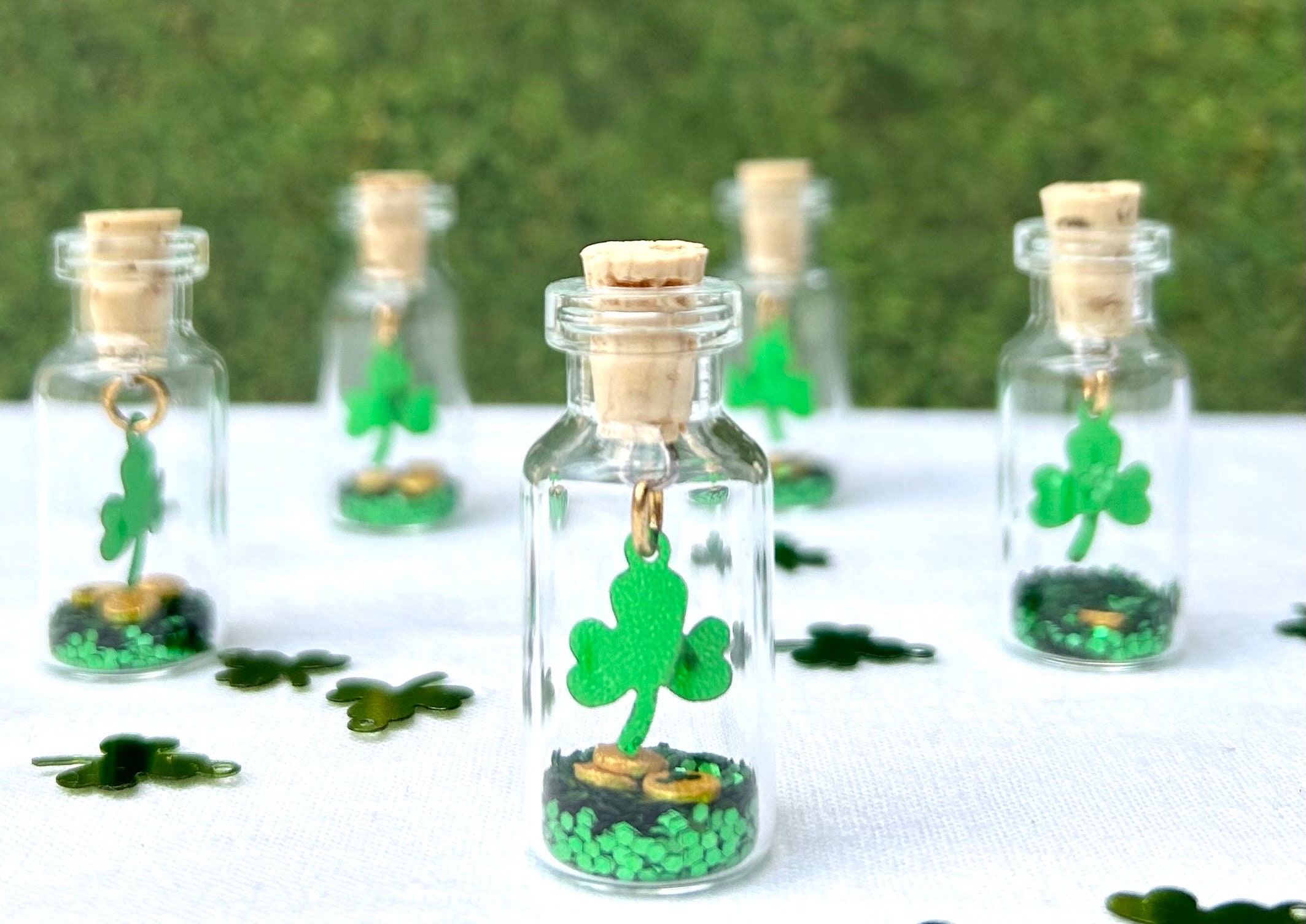 Tiny St. Patrick's Day Bottle With Shamrock, Glitter, and Gold Coins ...