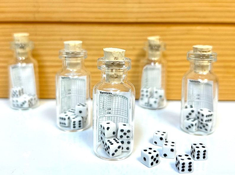 Tiny Bottle With Yahtzee Game Scoresheet and 5 Dice, Gift or Keepsake ...