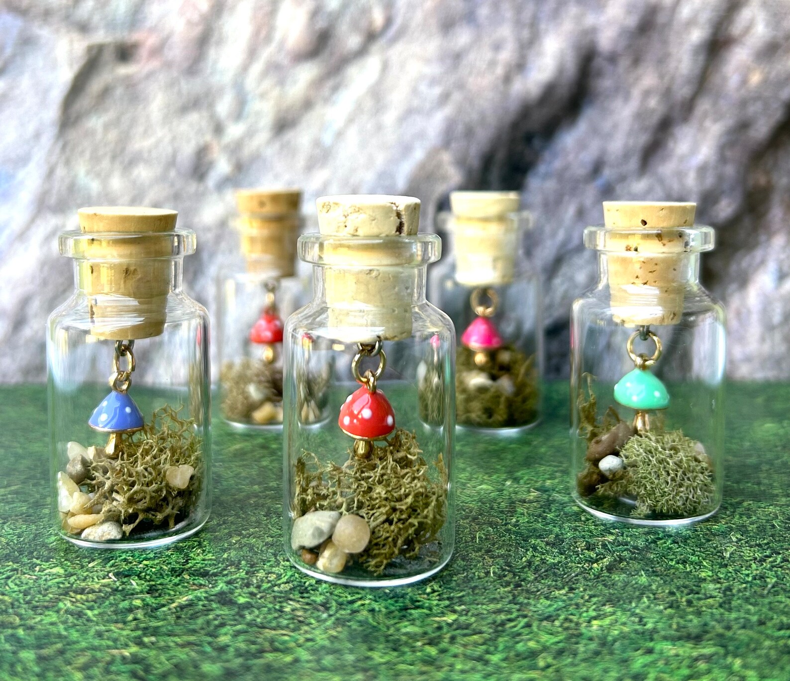Tiny Bottle With Hanging Mushroom - Nature Gift or Keepsake Collectible ...