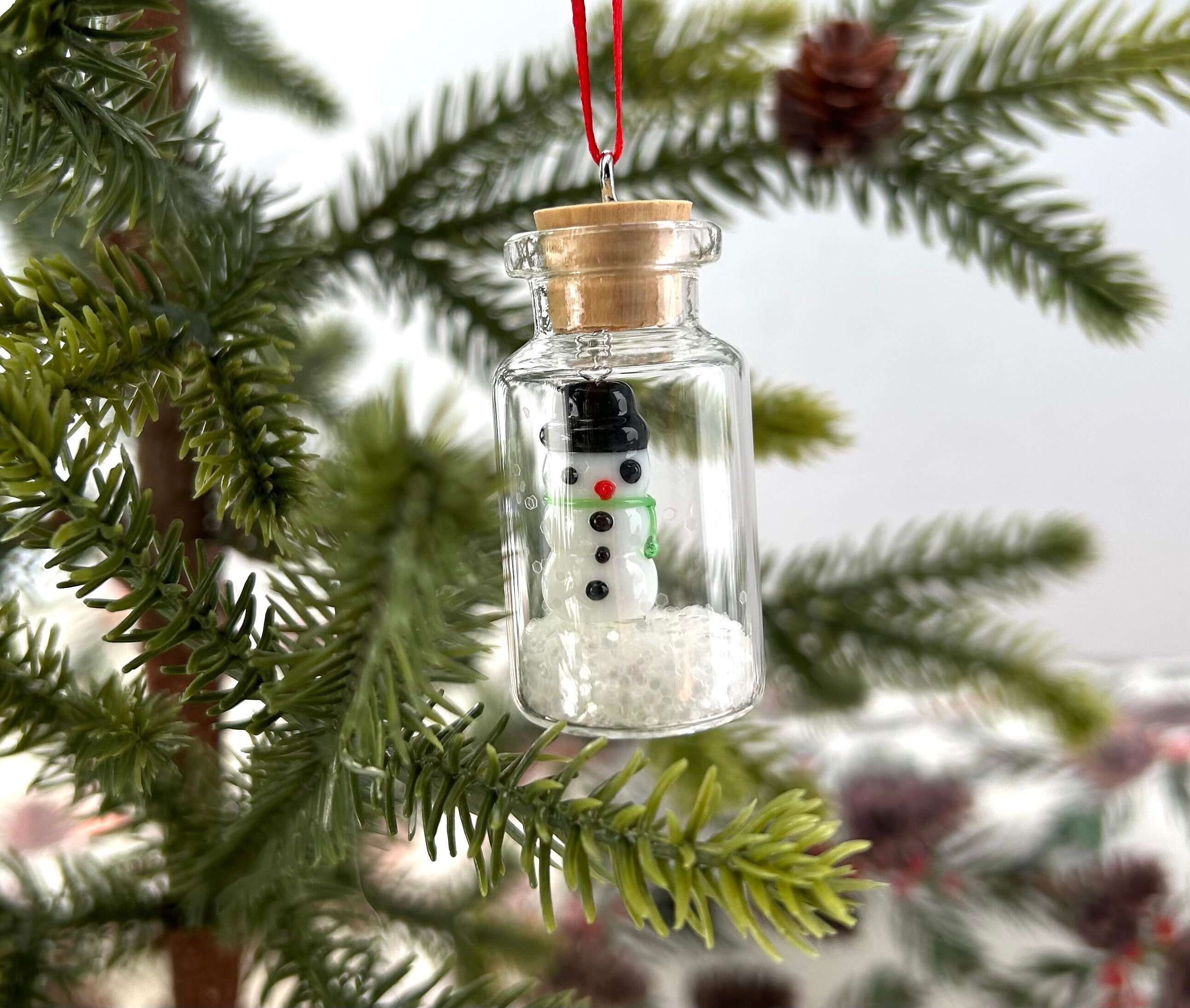 Tiny Bottle Ornament With Snowman and Glitter, Holiday Gift or Keepsake ...