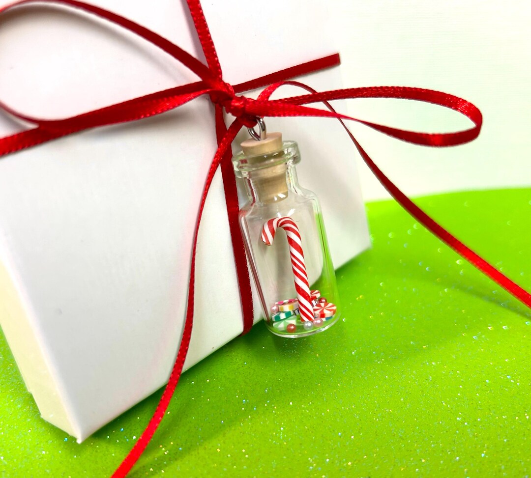 Tiny Bottle With Candy Cane and Candies, Holiday Gift or Keepsake ...