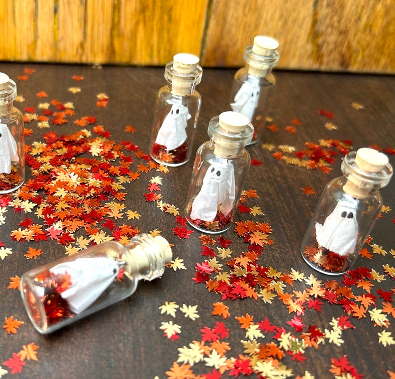 Tiny Bottle With Ghost and Leaves, Halloween or Fall Gift, Keepsake ...