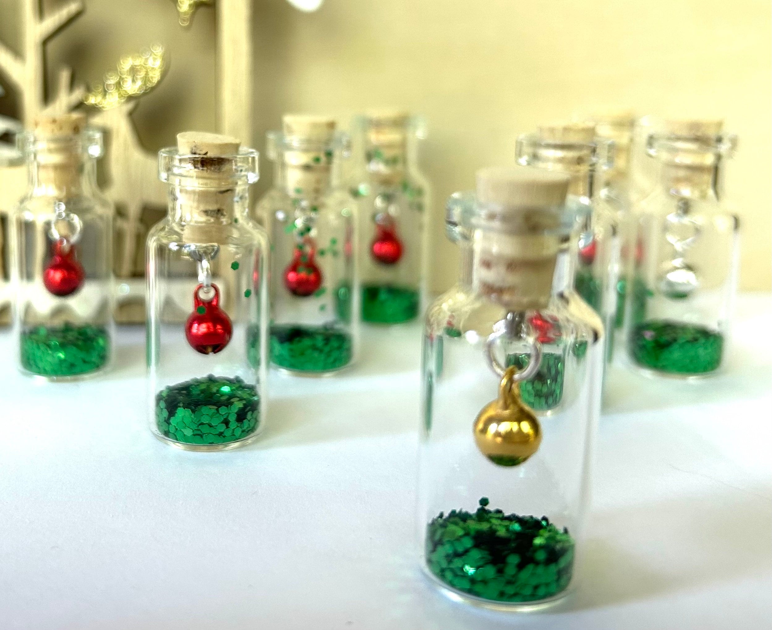 Tiny Bottle With Hanging Bell and Glitter, Holiday Gift or Keepsake ...