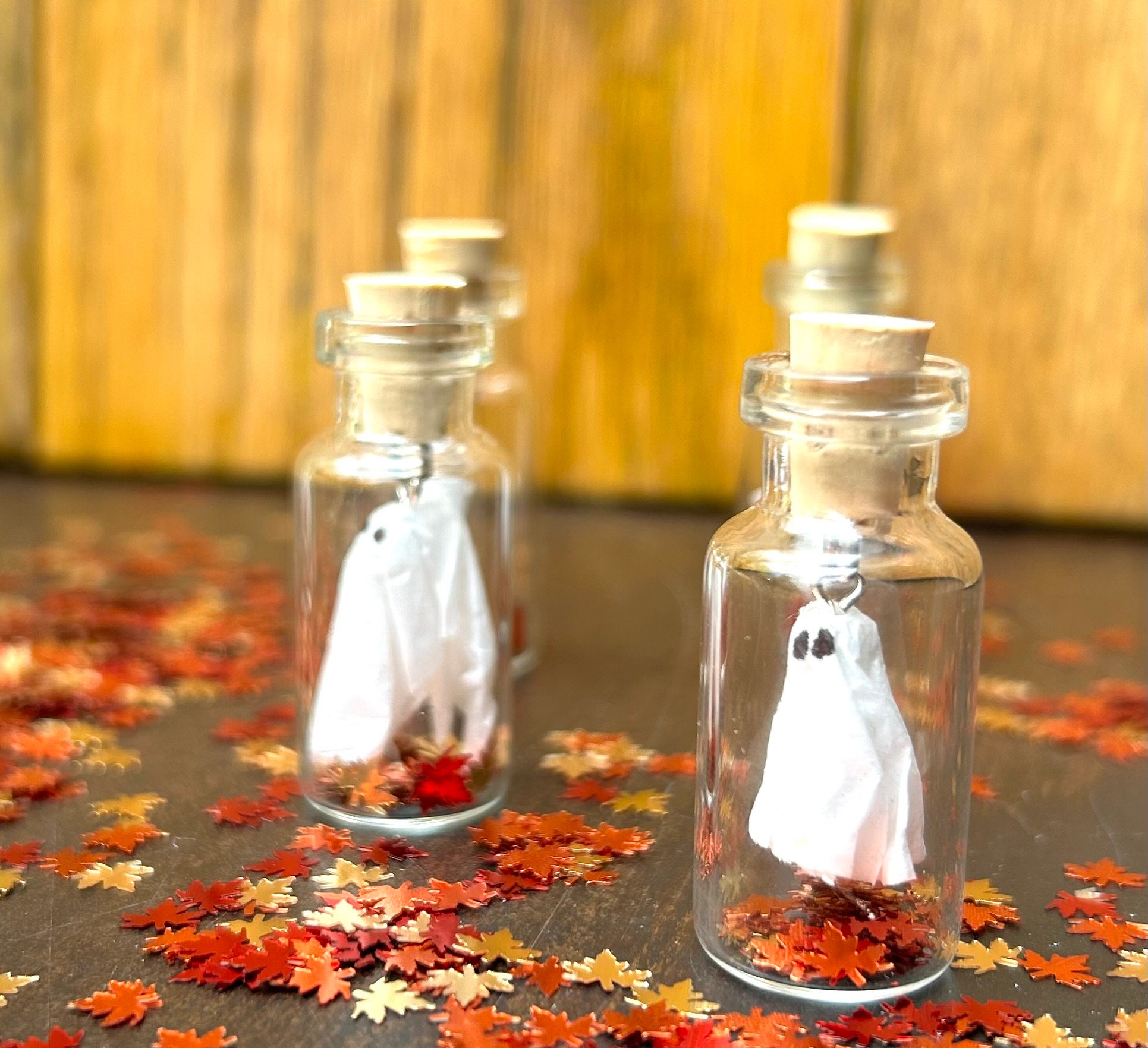 Tiny Bottle With Ghost and Leaves, Halloween or Fall Gift, Keepsake ...