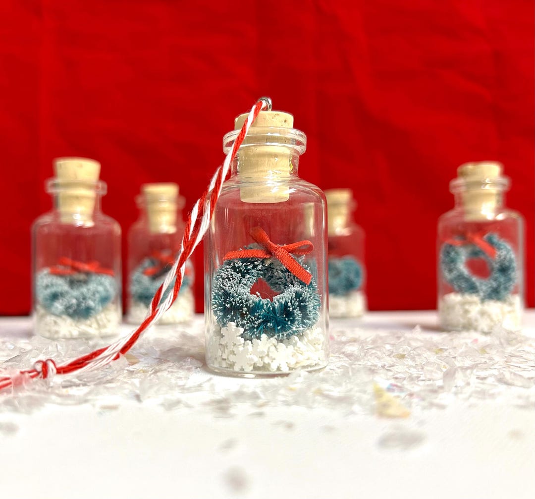 Bottle Ornament With Christmas Holiday Wreath and Snow, Holiday Gift or ...