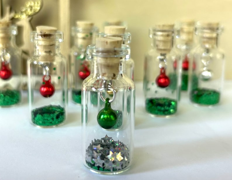 Tiny Bottle With Hanging Bell and Glitter, Holiday Gift or Keepsake ...