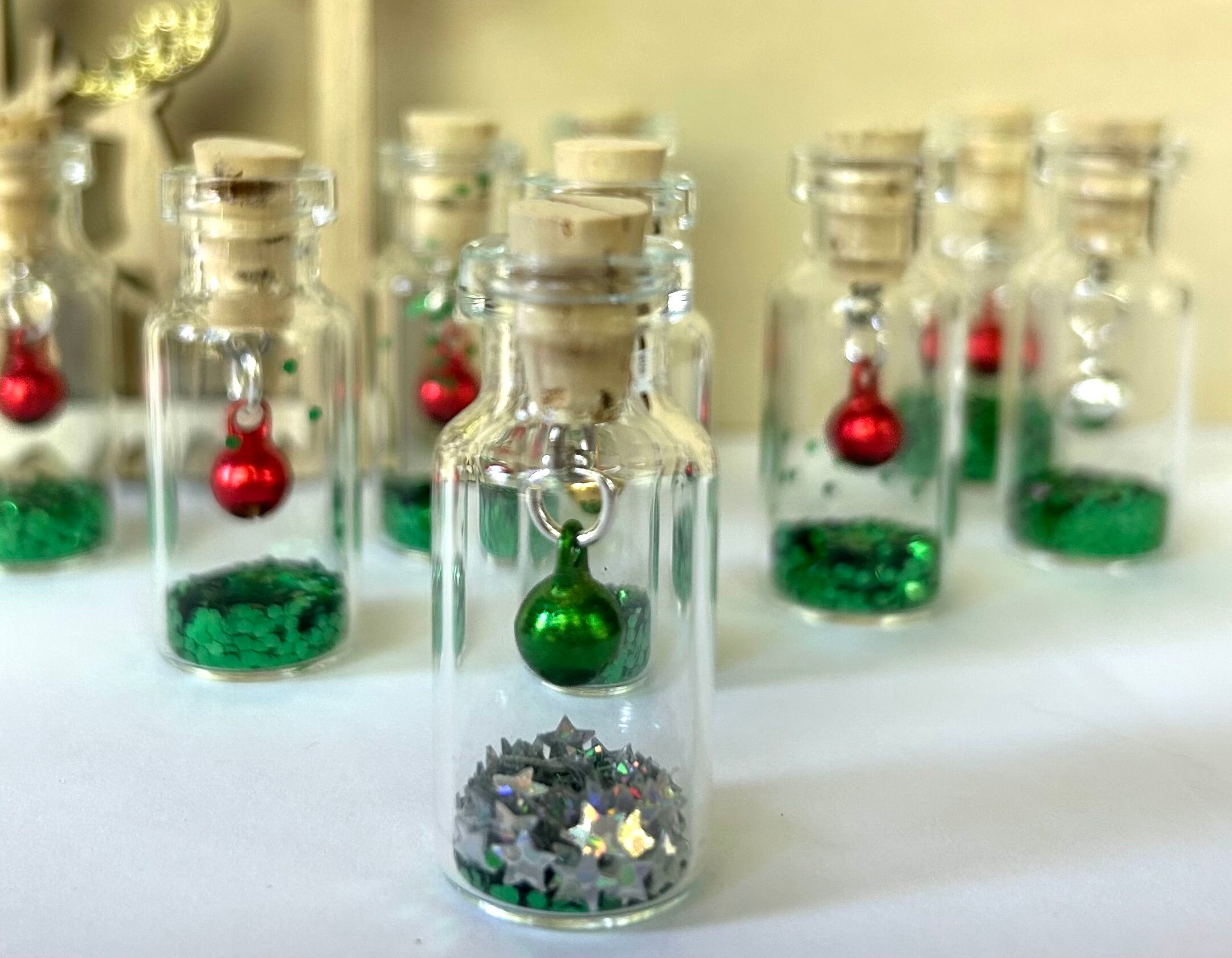 Tiny Bottle With Hanging Bell and Glitter, Holiday Gift or Keepsake ...