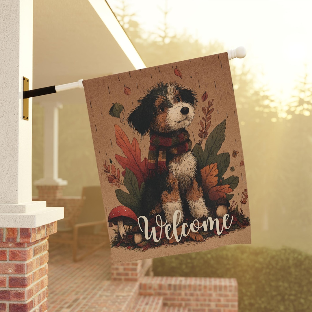 Bernedoodle Fall Welcome Flag, Outdoor Banner, Cute House Yard Greeting ...