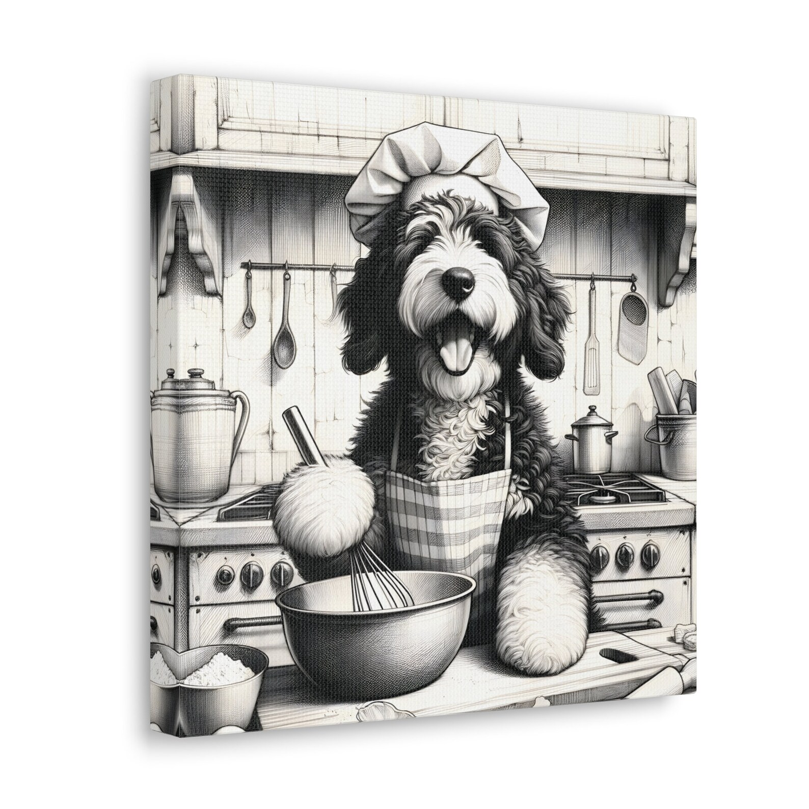 Cute Bernedoodle Art Cooking Bernedoodle Drawing Perfect Gift for Dog ...