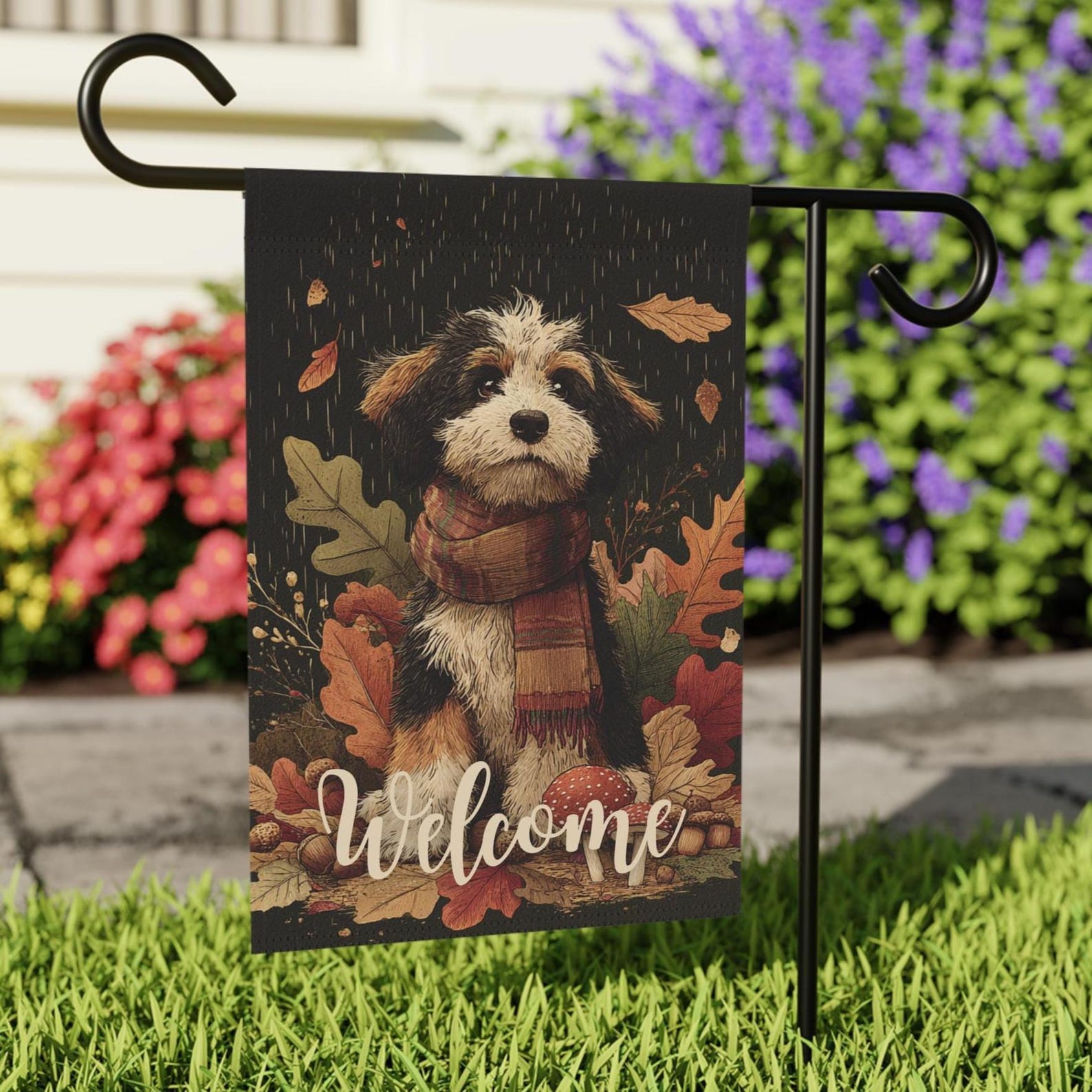 Bernedoodle Fall Welcome Flag, Outdoor Banner, Cute House Yard Greeting ...