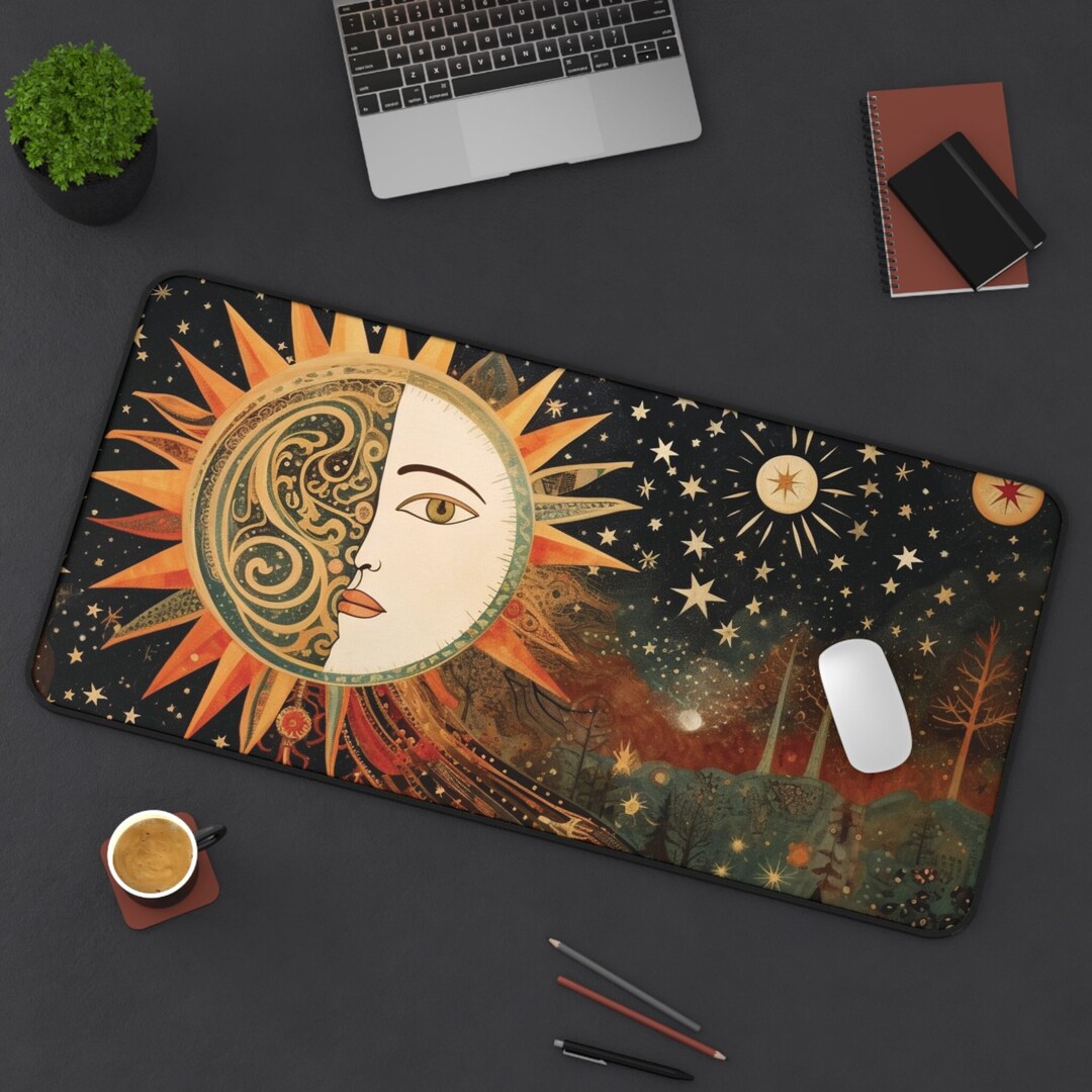 Witchy Desk Mat Dark Cottagecore Celestial Witchy Moon and Sun Mouse ...